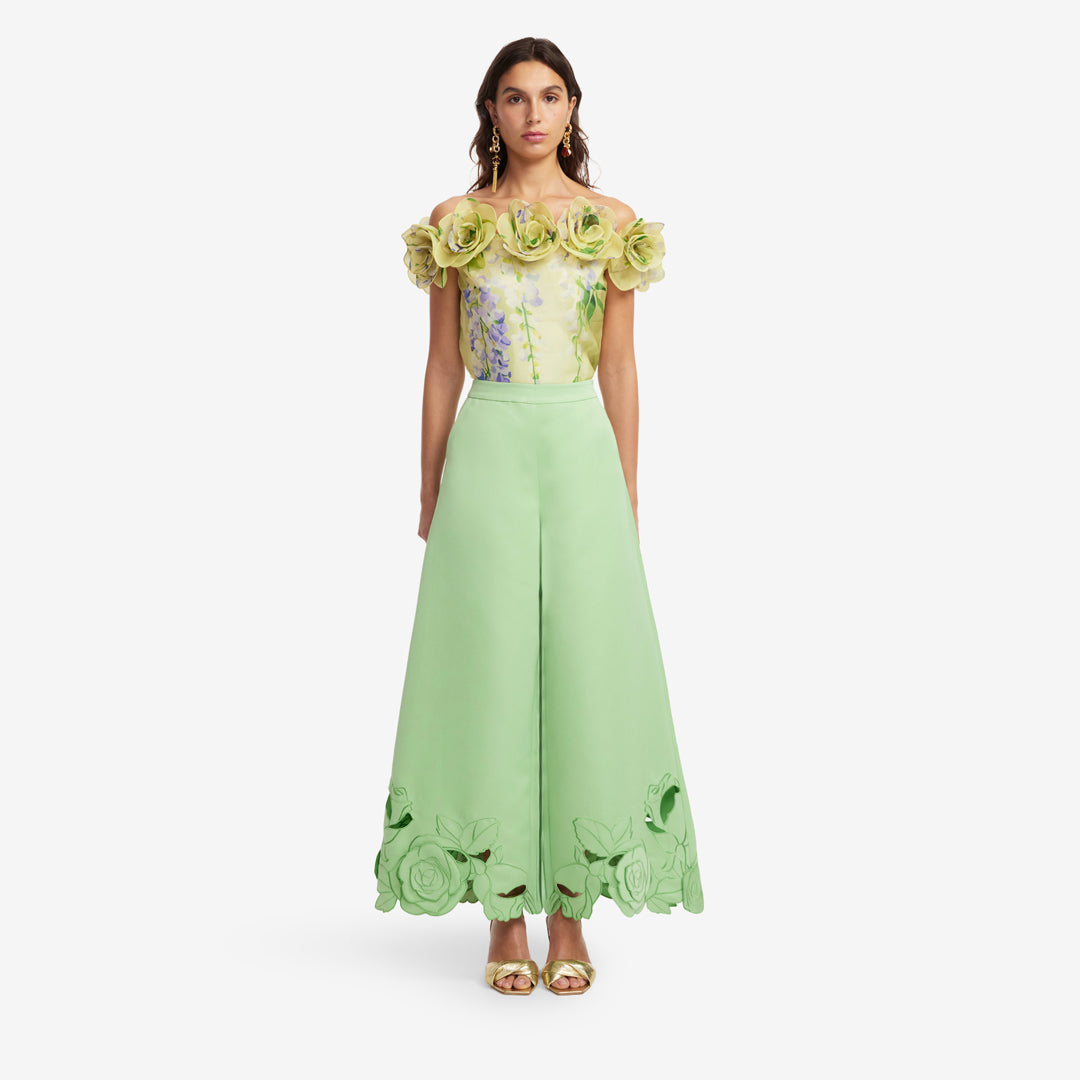 LEO LIN Leo Lin Theodora Appliqué Wide-Leg Pants